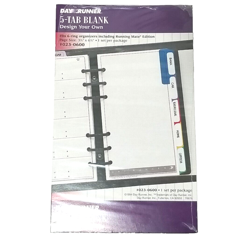 Day Runner Planner 5-Tab Design Your Own Dividers 1994 New 023-0600 6 ...