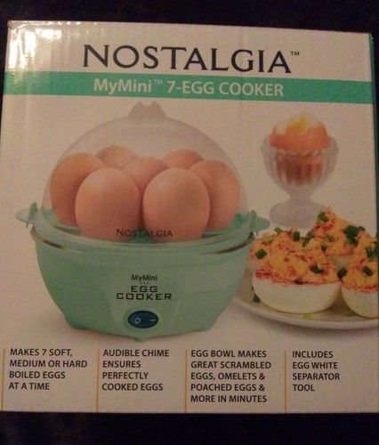 Nostalgia Mymini 7- Egg Cooker TEAL * NIB * Med. Hard or Boiled Eggs ...