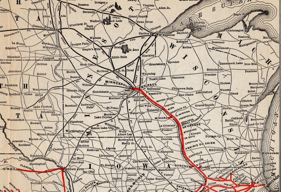 1926 Antique Chicago Burlington & Quincy Railroad Company Map Railway ...