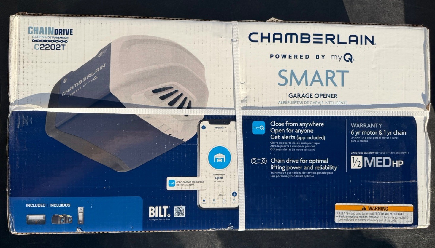 Chamberlain C2202T MYQ Smart Garage Door Opener, Chain Drive 1/2-HP ...