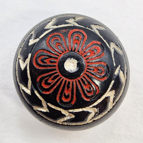 Vtg Carved Painted Wood Button ~ Stylized Floral w/ Chevron Border ...