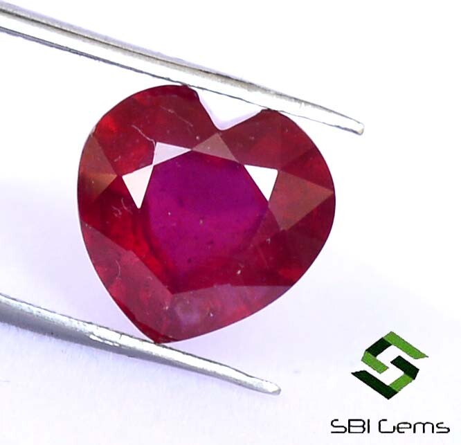 4.77 CTS Natural Ruby Heart Shape Cut 10x10 mm Faceted Deep Red Loose ...