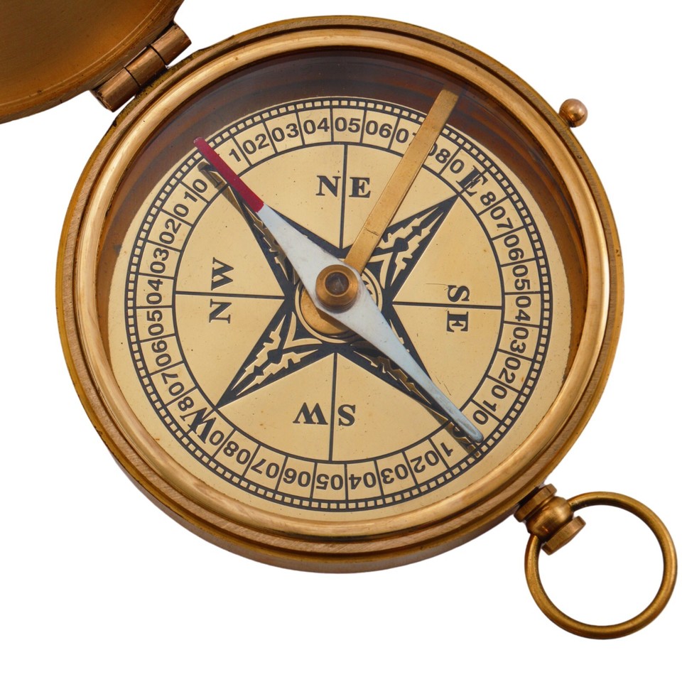 Large 4" Brass Compass & Rosewood Storage Box, Fully Functional ...
