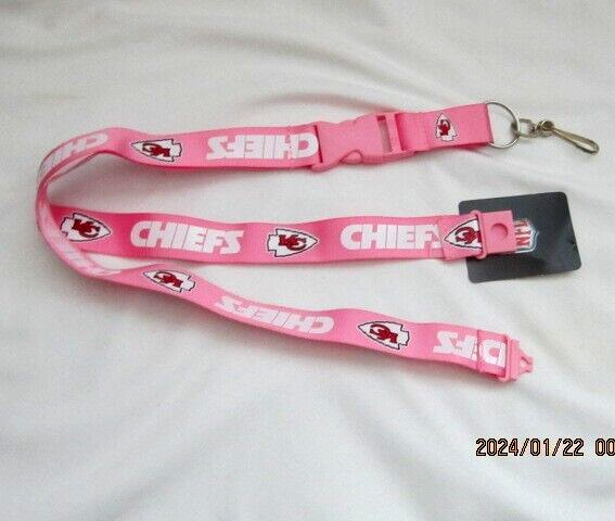 OFFICIAL KANSAS CITY CHIEFS PINK LOGO ID BADGE HOLDER KEYCHAIN LANYARD ...