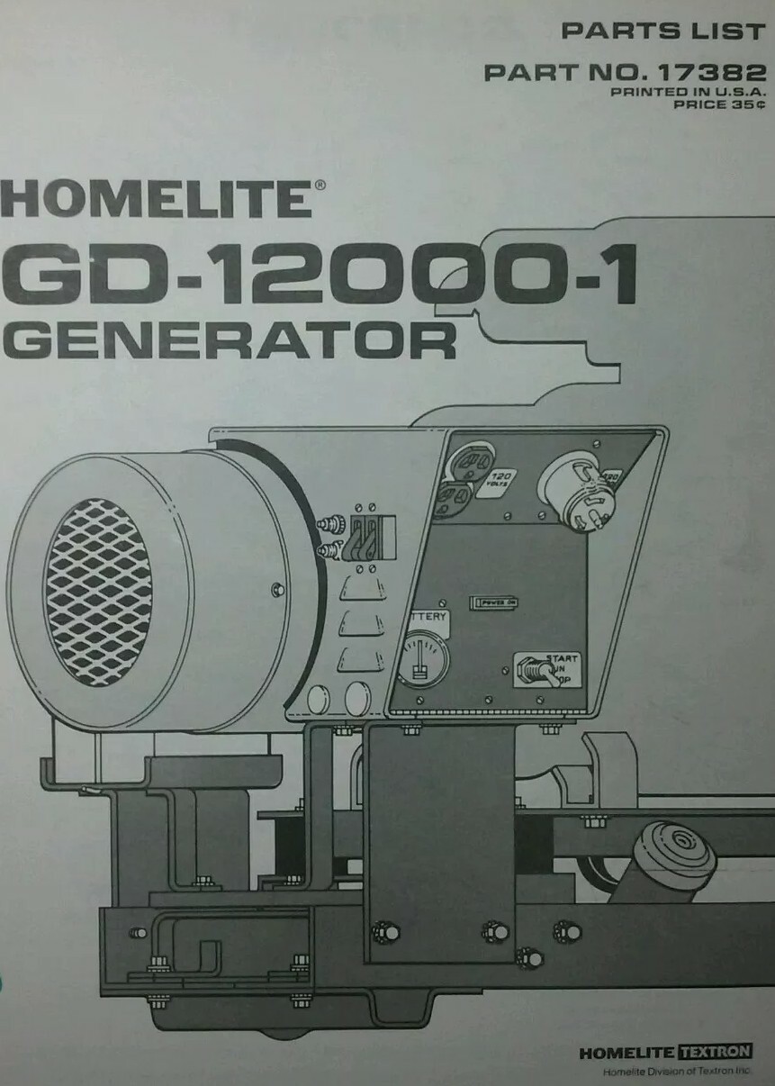 Homelite GD-12000-1 Diesel Generator Parts Catalog Manual Light Plant ...