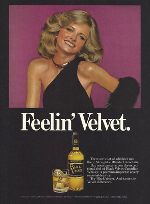 1977 Black Velvet Canadian Whisky Cheryl Tiegs vintage Print Ad ...