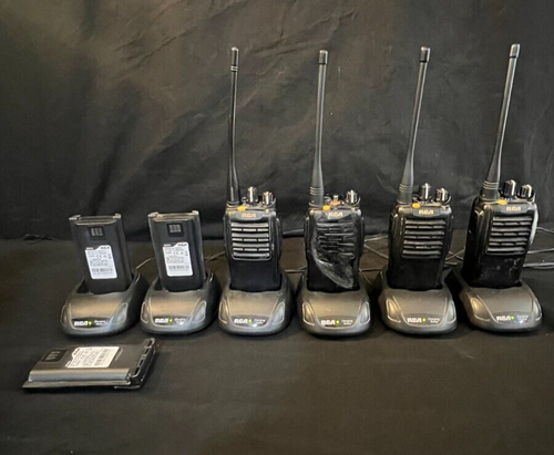 4 x RCA BR200DU radio 6 Chargers & 3 Extra Batteries UHF Walkie Talkie ...