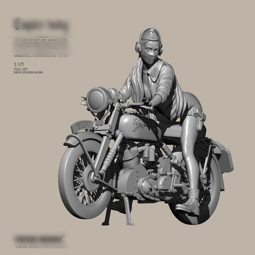 1/35 resin figure model WW II German Sexy motorcycle baby unassembled ...