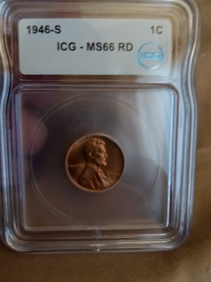 1946 S MS 66 Red ICG Graded Lincoln Wheat Cent Mint State Red Bright ...