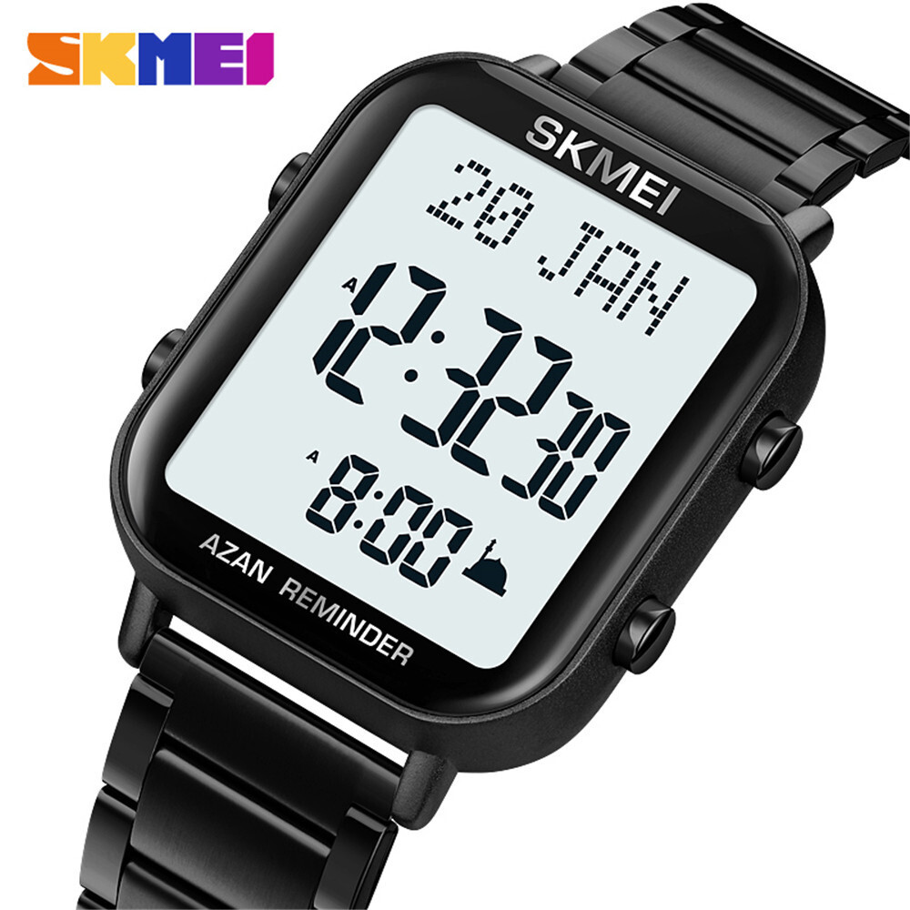 SKMEI Men Square Watch Qibla Compass Wristwatch Muslim Azan Prayer ...