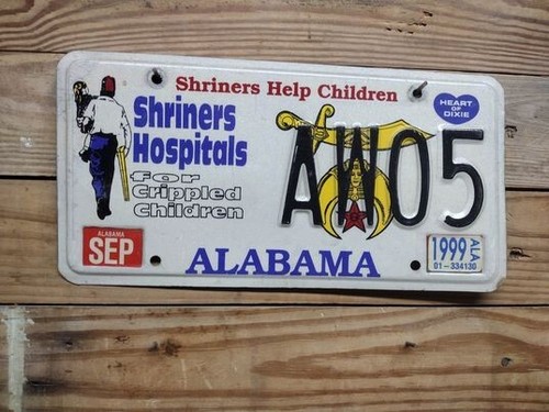Alabama 2018 Shriners Hospitals license plate AW05 | eBay
