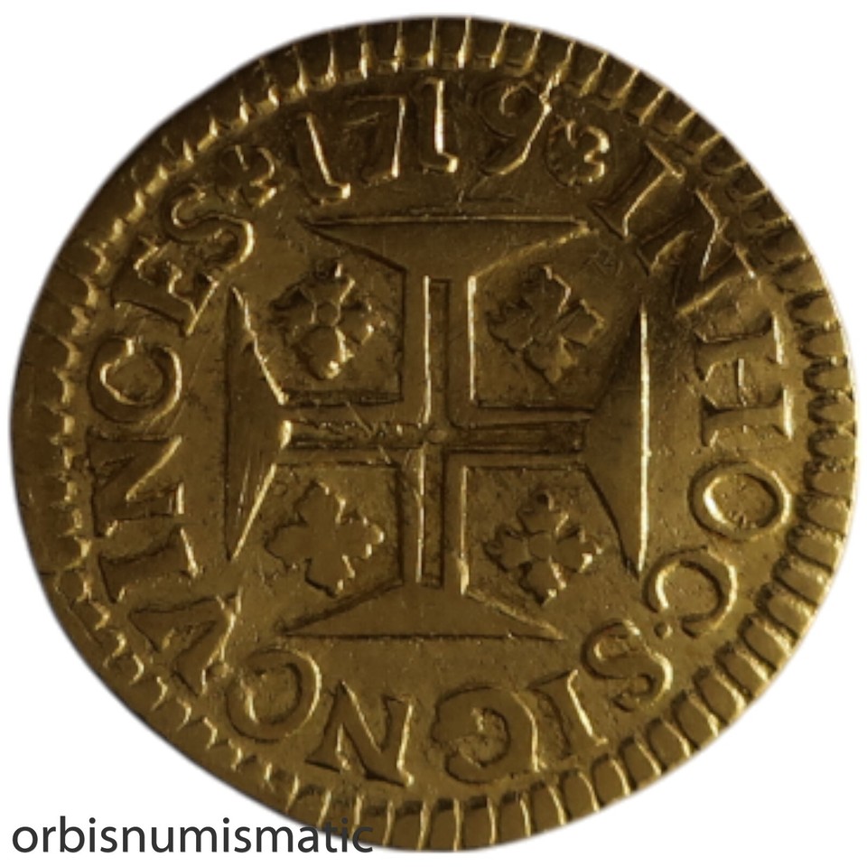 1719 PORTUGAL 400 REIS 480 REIS PINTO GOLD COIN KING IOANNES/ JOHN V ...