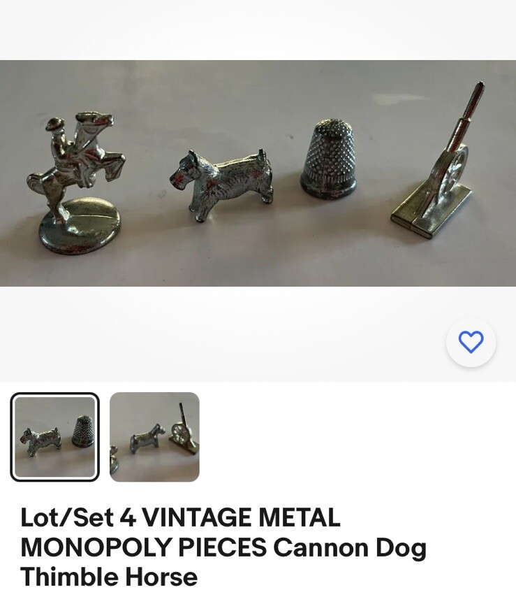 Lot/Set 4 VINTAGE METAL MONOPOLY PIECES Cannon Dog Thimble Horse | eBay