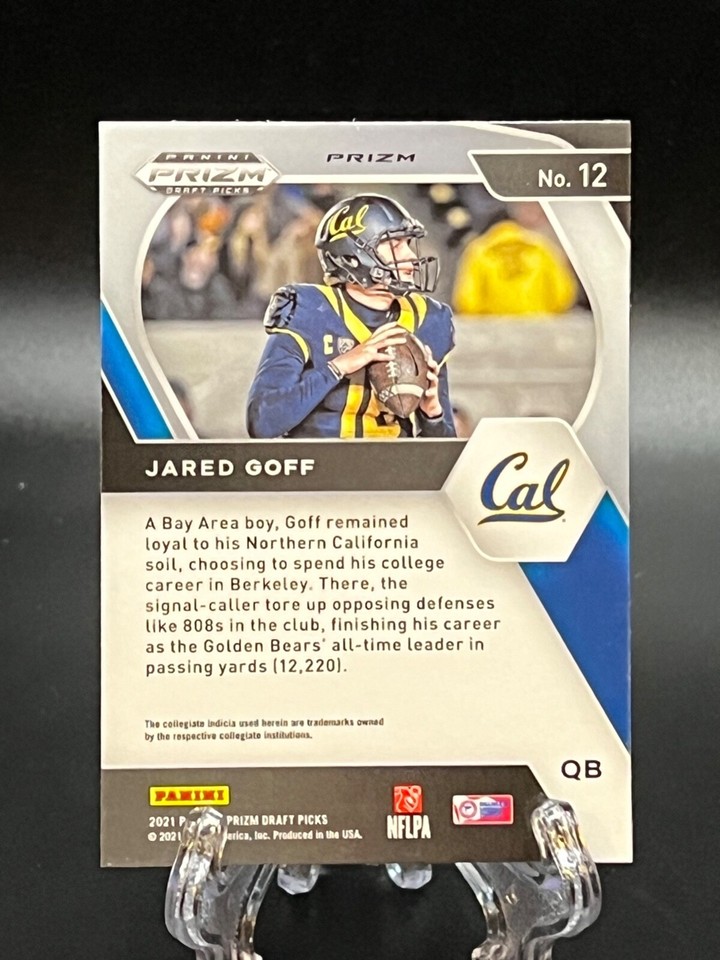 2021 #12 Jared Goff Panini Prizm Draft Picks Red Cracked Ice Prizm Rams ...