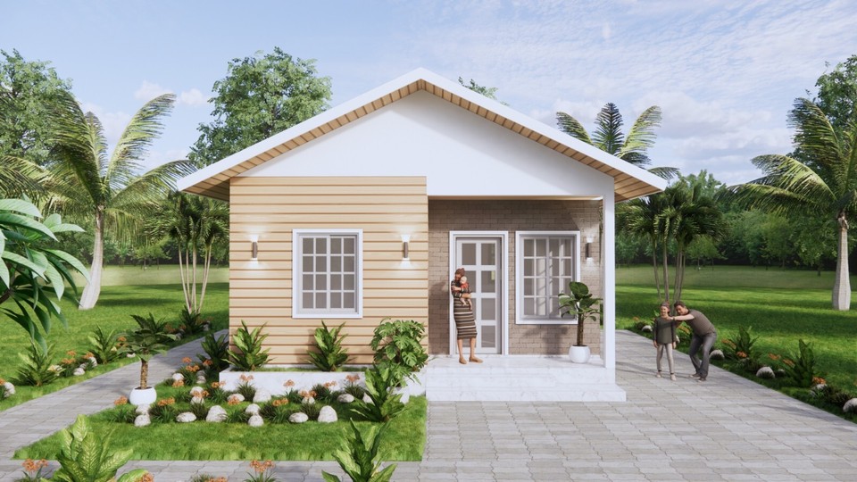 20x20 Feet Small House Plans 6x6 Meter 2 Bed 1 Bath Gable Roof PDF &A4 ...