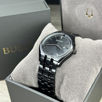 NEW Bulova Classic Black Dial Stainless Steel Date Men's Watch 98B289 ...