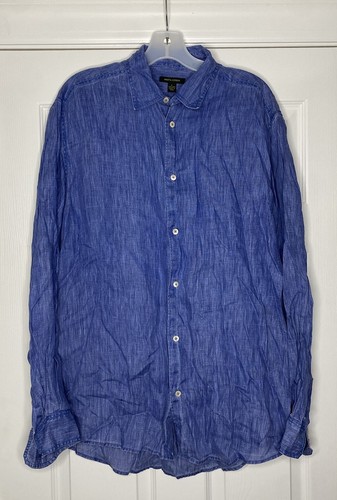 Martin Gordon Mens 100% Linen Button Shirt Blue Large | eBay