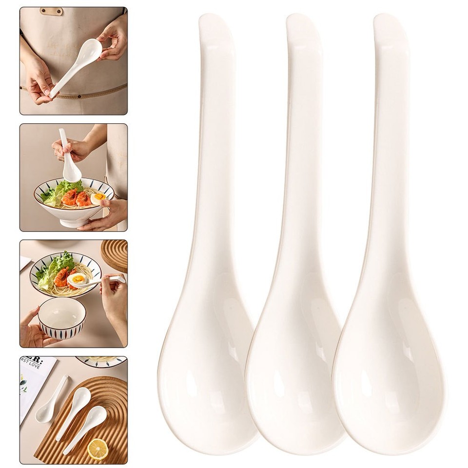 6 Pcs Soup Dumpling Spoon Ceramic Small Serving Spoons Kitchen Utensils ...
