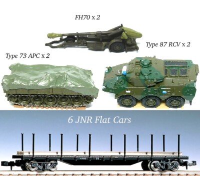 N Scale JNR 6 Freight Cars & 6 JGSDF Vehicles Military Train AFV/CV ...