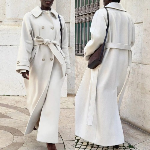 Ivory Women's Long Overcoat Cashmere with Belt Casual Winter Ourdoor ...