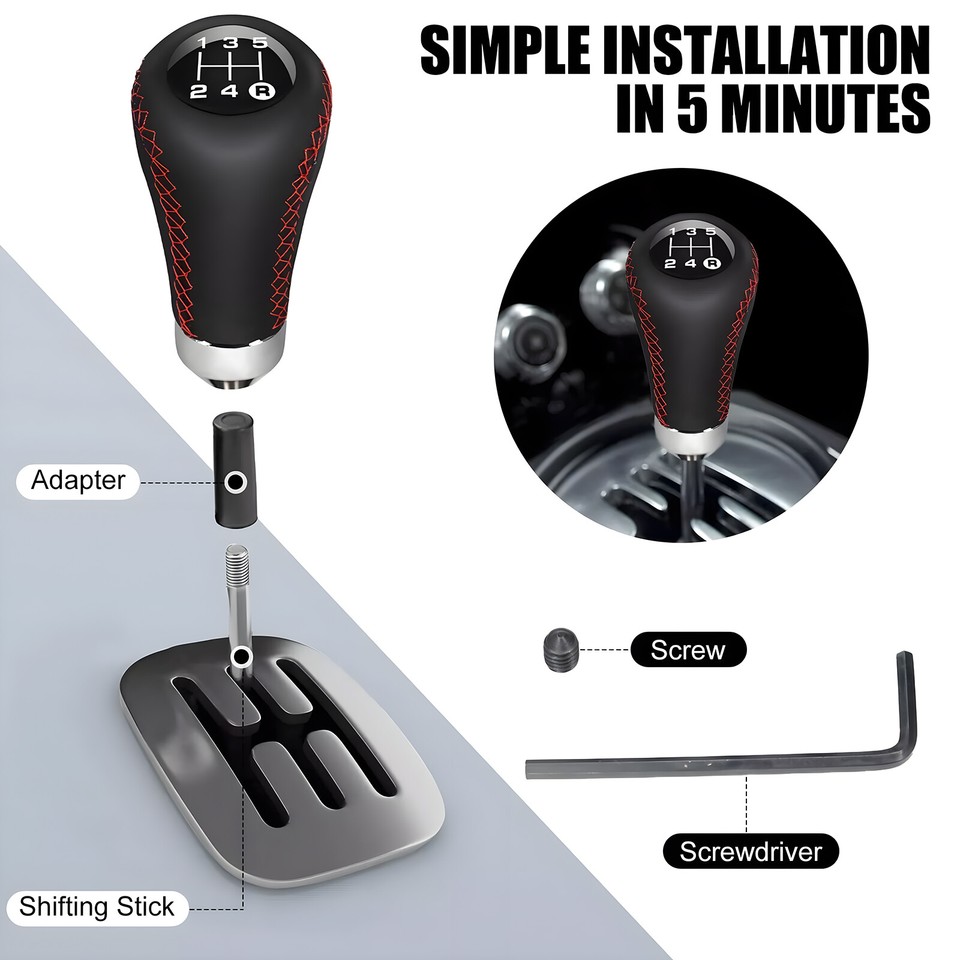Car Gear Shifter Knob 5 Speed Manual Stick Shift Handle Leather For ...