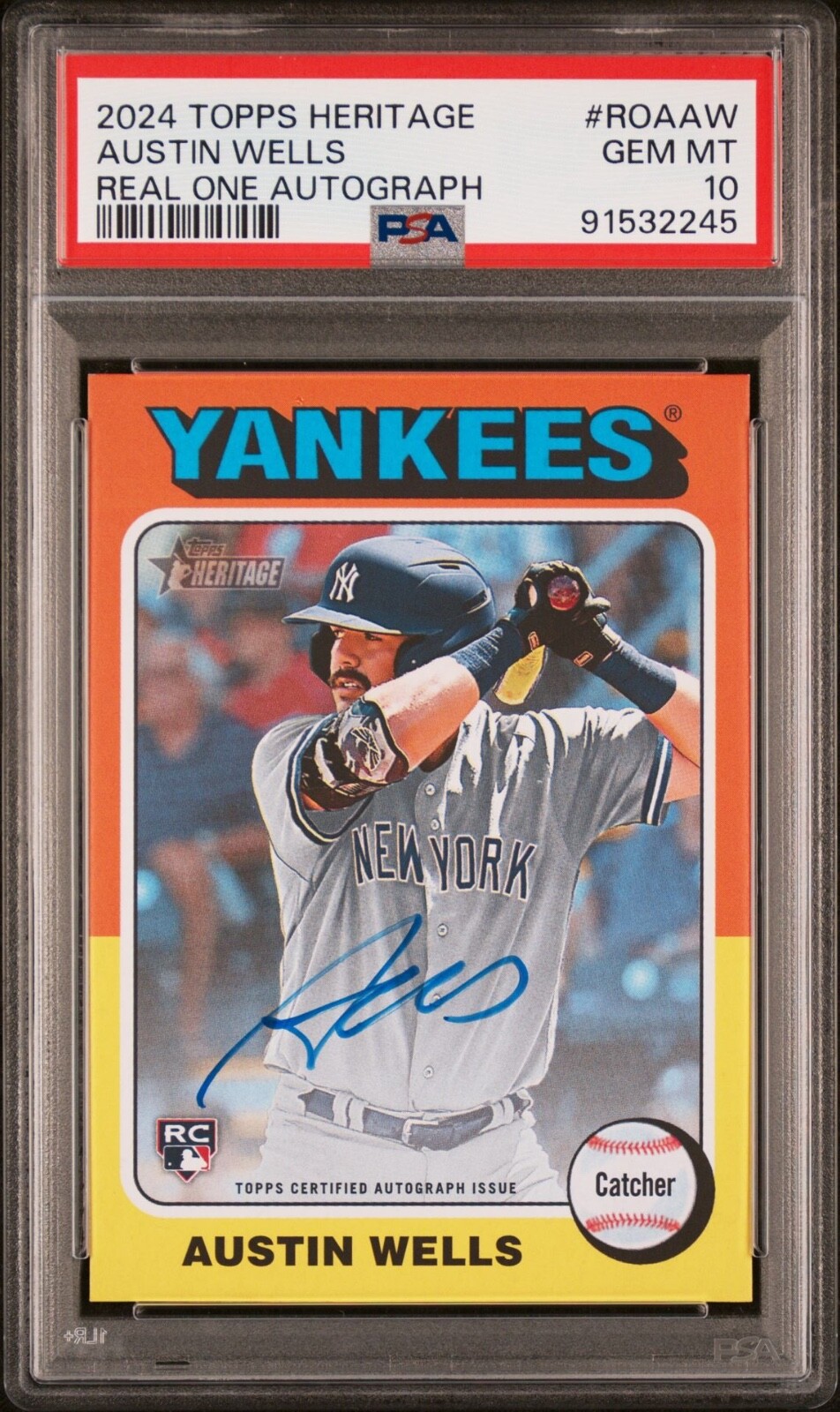 2024 TOPPS HERITAGE AUSTIN WELLS AUTOGRAPH AUTO SP YANKEES RC PSA 10 ...