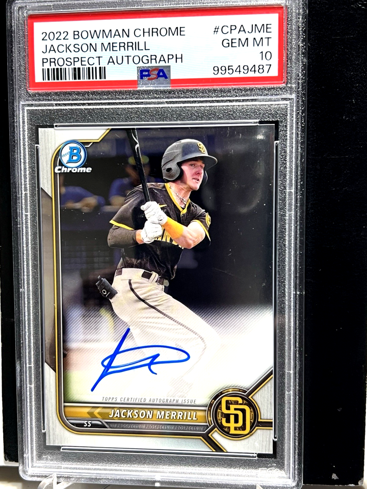 Jackson Merrill 2022 Bowman Chrome Prospect RC ON CARD Autograph PSA ...