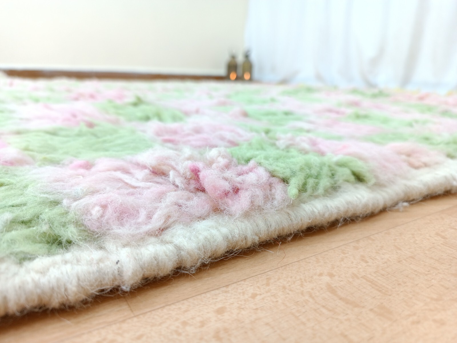 MADE TO ORDER - Wool Moroccan Handmade Carpet Berber Checked Pink and ...