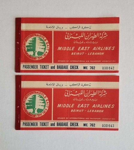 Two 1950s-1960s MEA Middle East Airlines Passenger Tickets The Cedars ...
