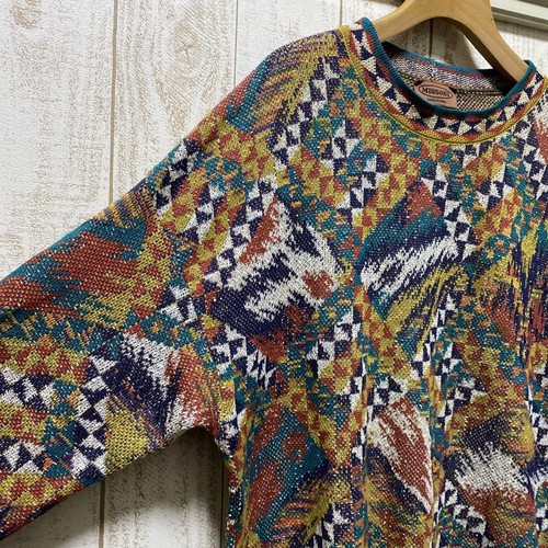 Missoni Men M Orange tag Italian Cotton Rayon Knit Multicolor geometric ...