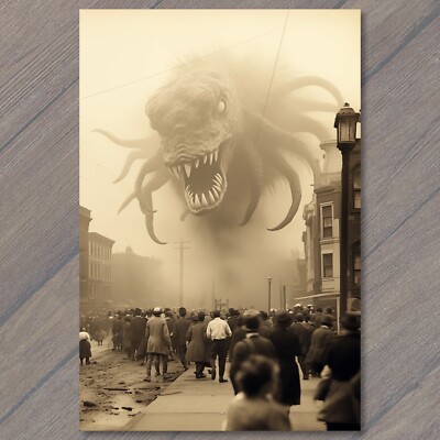 POSTCARD Vintage Look City Invasion Monstrous Menace Giant Unleashed! 🏙 ...