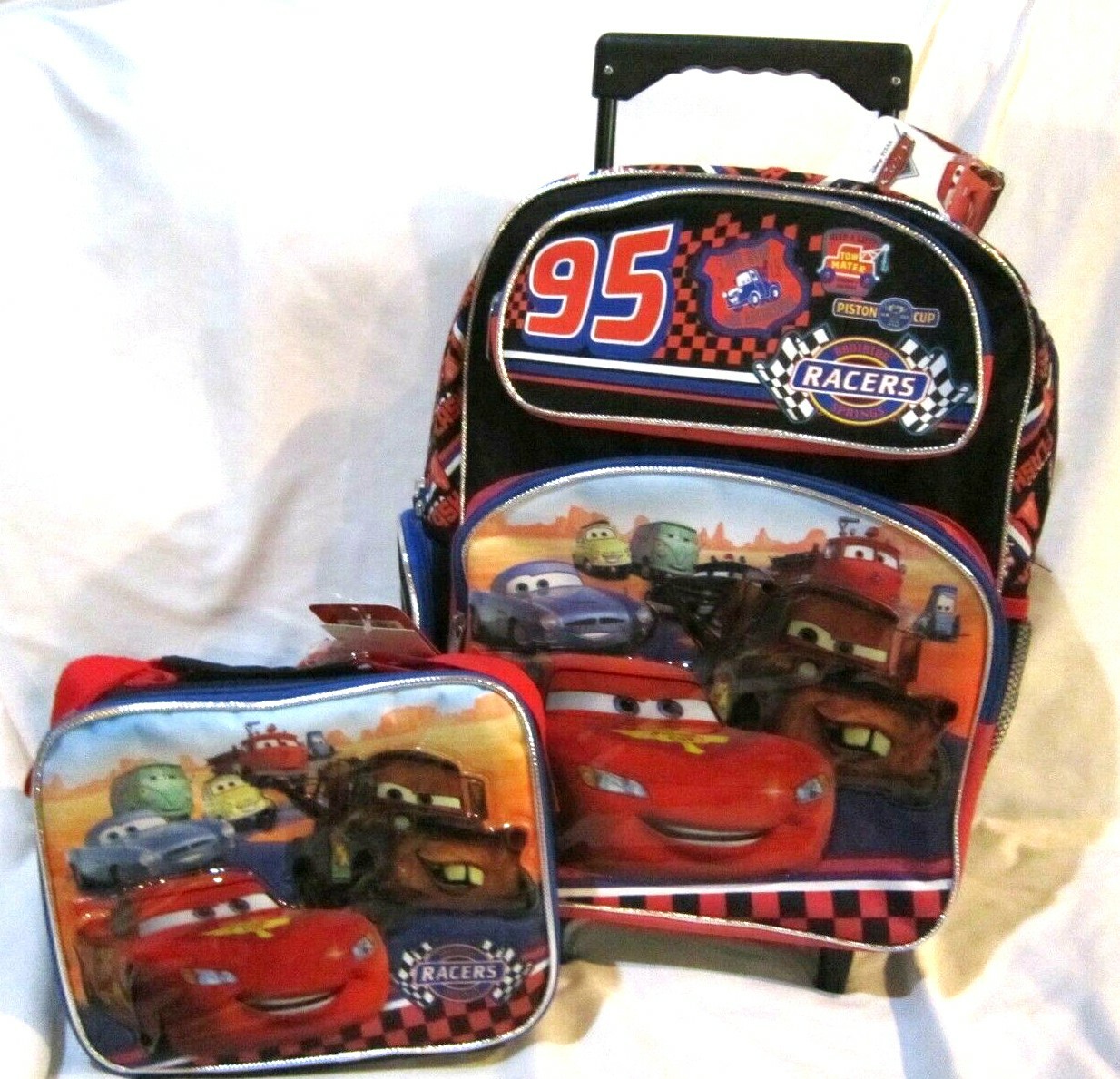 DISNEY PIXAR CARS 16" ROLLING BACKPACK,LUNCHBOX,PENCIL CASE,&STATIONARY ...