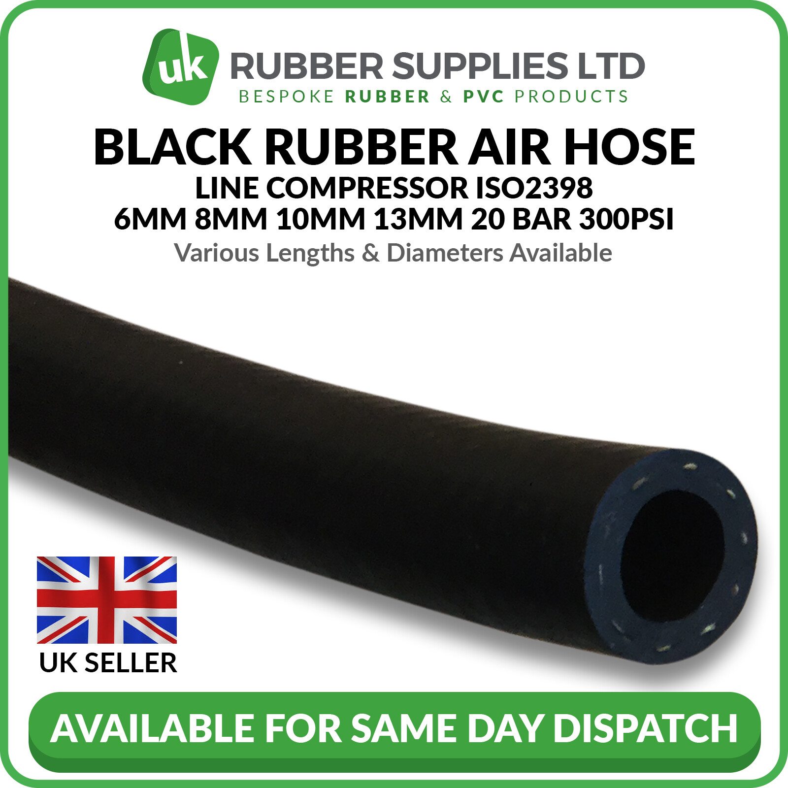 AIR LINE RUBBER HOSE HIGH QUALITY REINFORCED 6mm 8mm 10mm 13mm 20 BAR ...