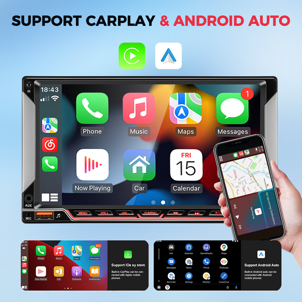 7" Car Stereo Radio CarPlay Android 13 Bluetooth GPS WiFi MP5 Player ...