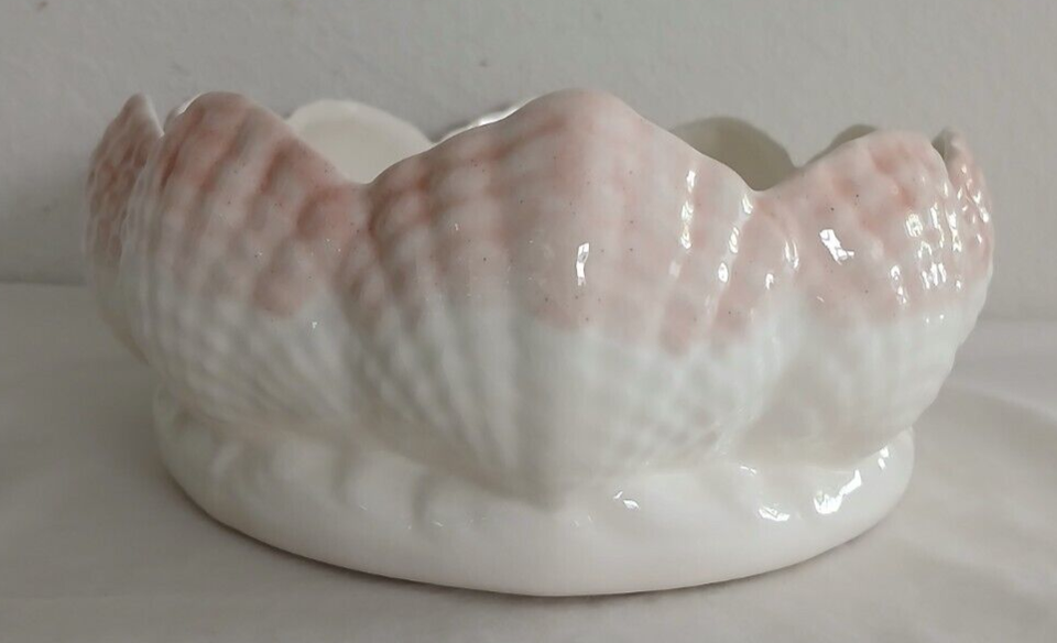 Ceramic Seashell Pink & White Scalloped Bowl Beach House Decoration 12 ...