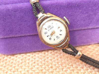 VINTAGE LADIES ELBON WATCH Gold Tone Black Cord Band Swiss | eBay