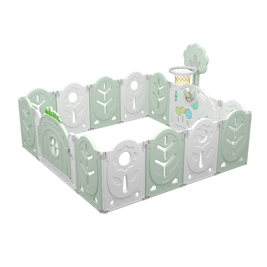 14 Panel Folding Playpen with Game Wall, Basketball Hoop, & Locking ...