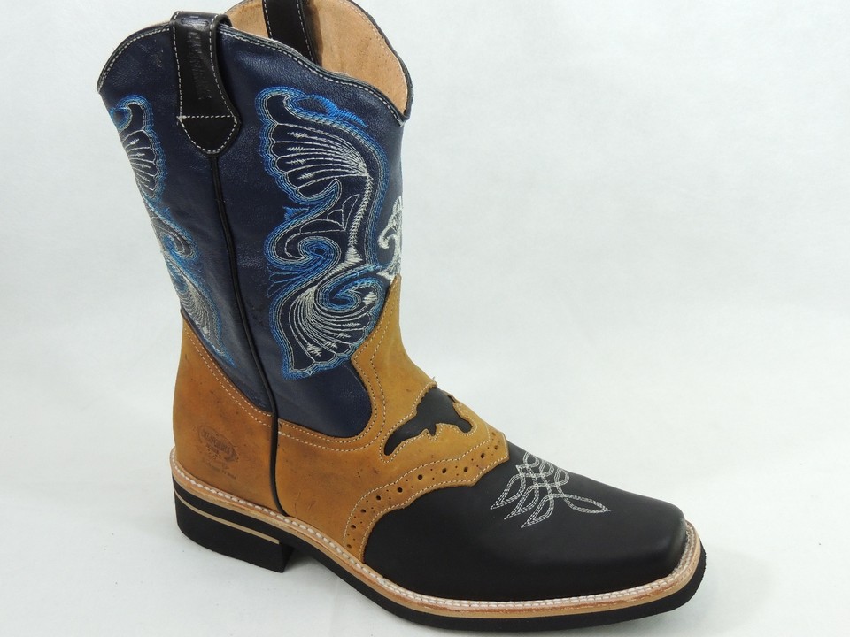 MEN'S RODEO COWBOY BOOTS GENUINE LEATHER WESTERN SQUARE TOE BOTAS ...