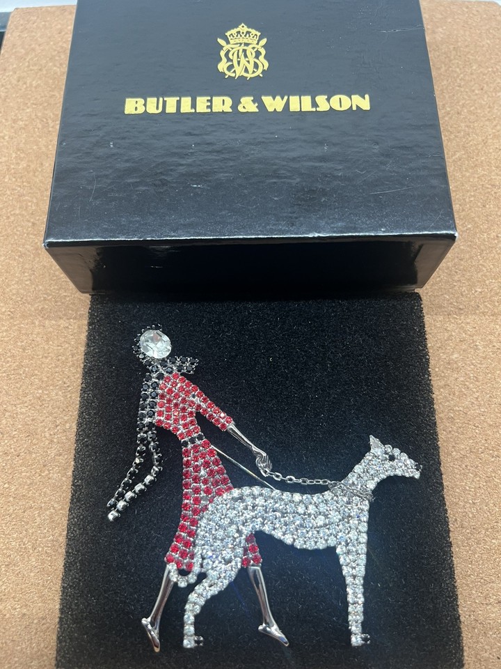 RARE Vintage Butler & Wilson Crystal Art Deco Lady Walking Her Dog ...