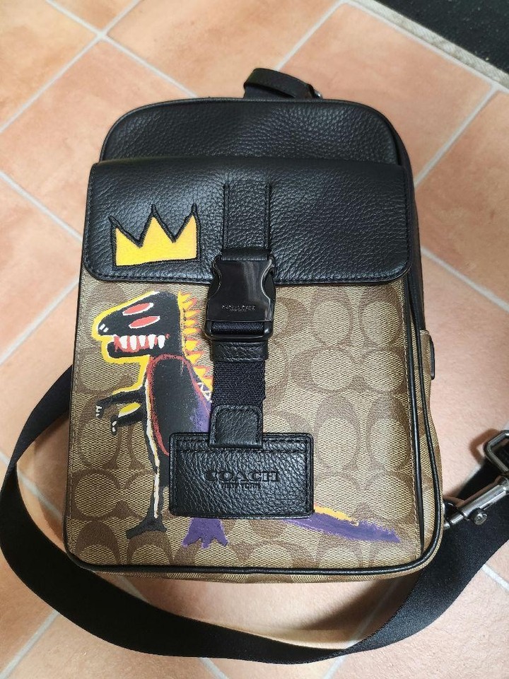 Coach Dinosaur Art Shoulder Bag Leather Canvas Brown Black Used | eBay