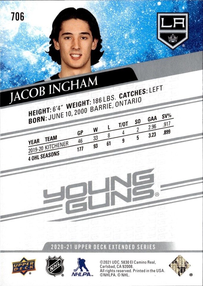 2020-21 Upper Deck Jacob Ingham Young Guns Rookie Card #706 | eBay
