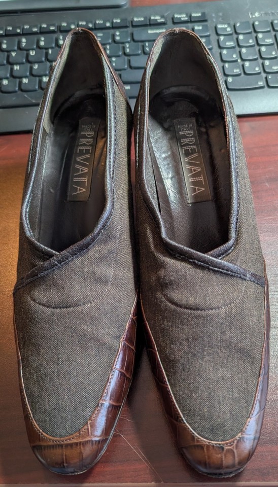 Prevata Shoes Women's 9B Italian Stretch Brown Leather Croc and Woven ...