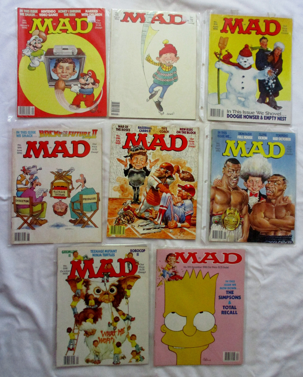 MAD Magazine 1990 Lot of 8 Issues #292 - #299 Complete Year -Mostly ...