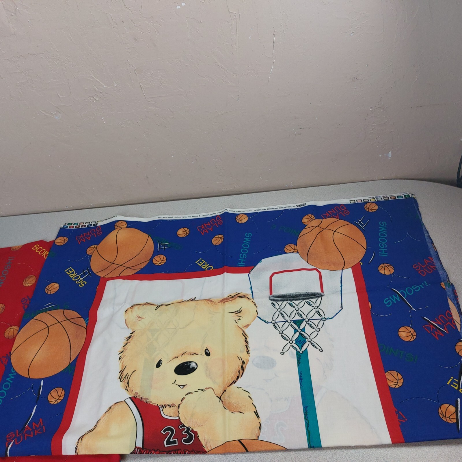 Lot 2 Stuart Kramer Cranston Fabric Panel 44" X 3.5 Yds Basketball Bear ...