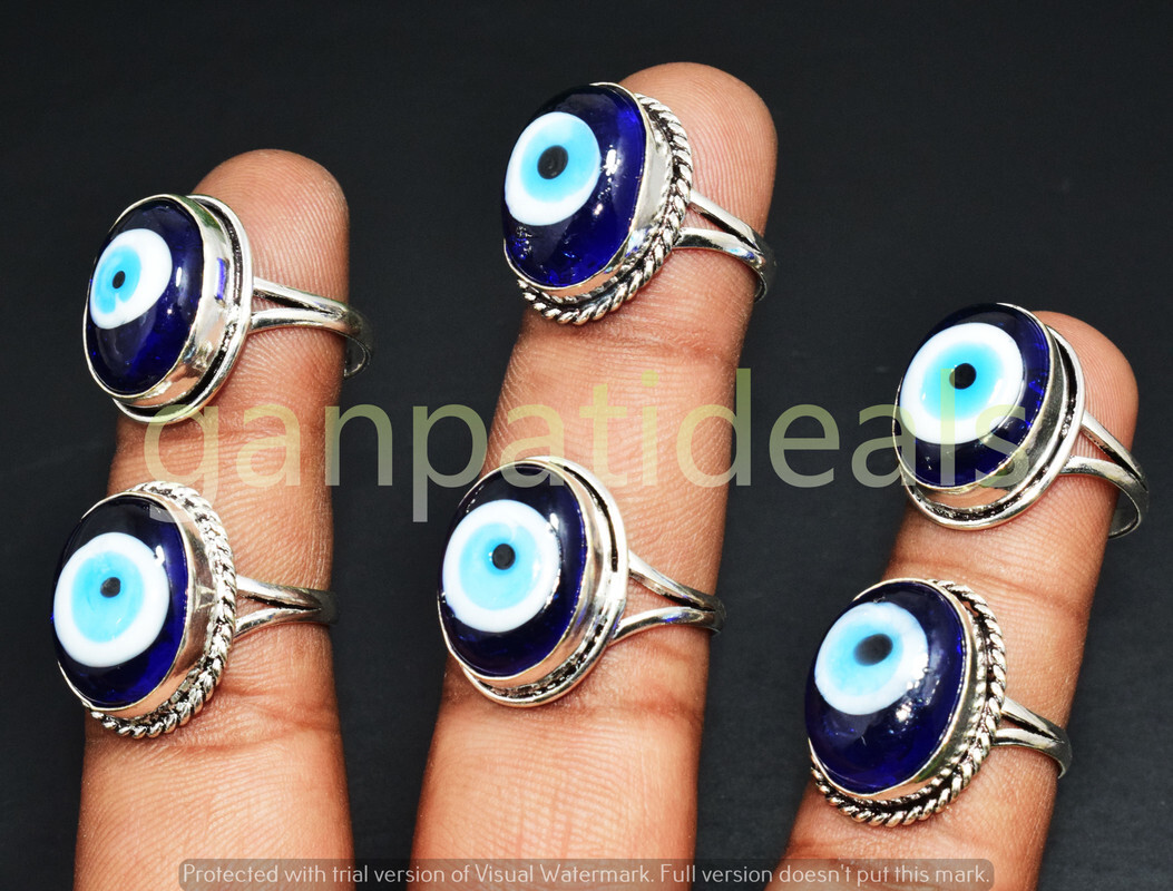 Evil Eye Gemstone Rings 50pcs Wholesale Lot 925 Silver Plated Jewelry ...