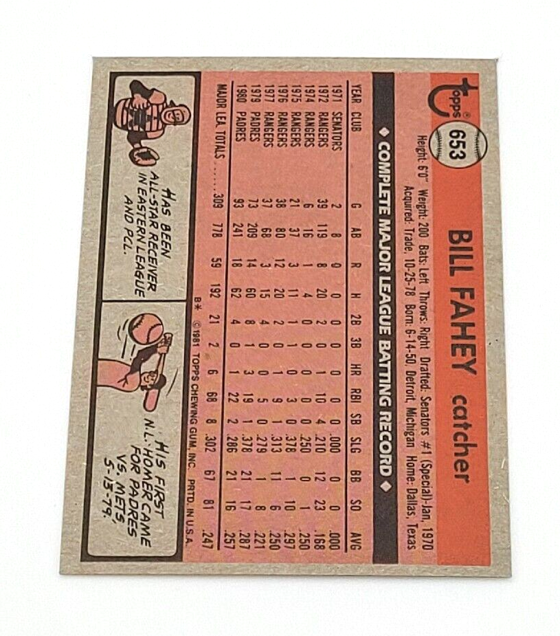 1981 Topps Baseball Bill Fahey San Diego Padres #653 | eBay