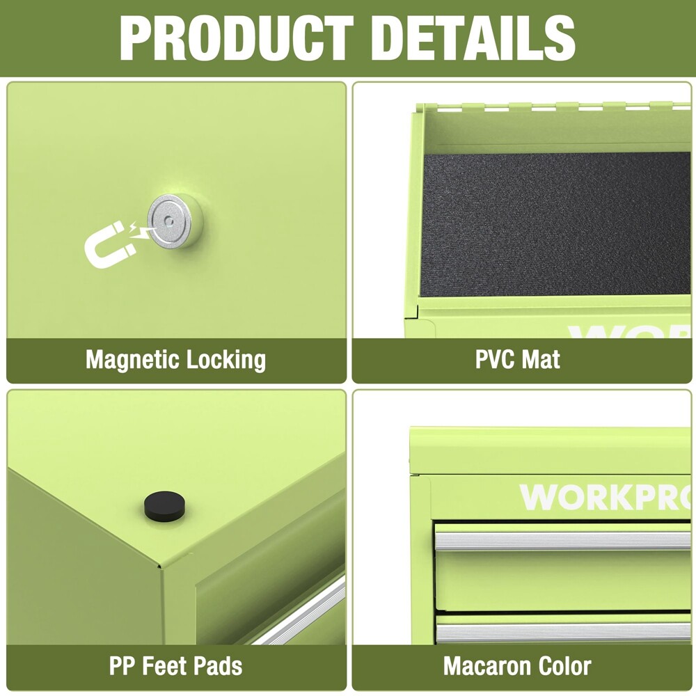 WORKPRO 2-Drawer Metal Tool Box Top Magnetic Locking Storage Portable ...