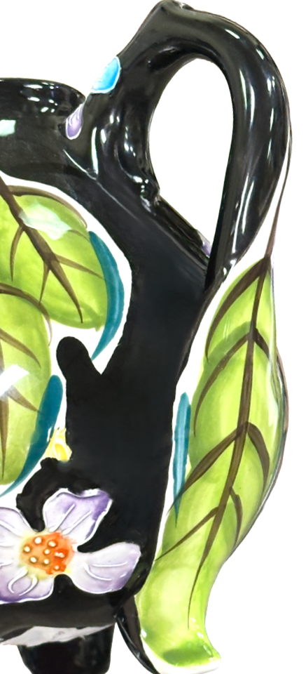 Blue Sky Clayworks Black Ceramic Teapot Colorful Hand Painted Pears ...