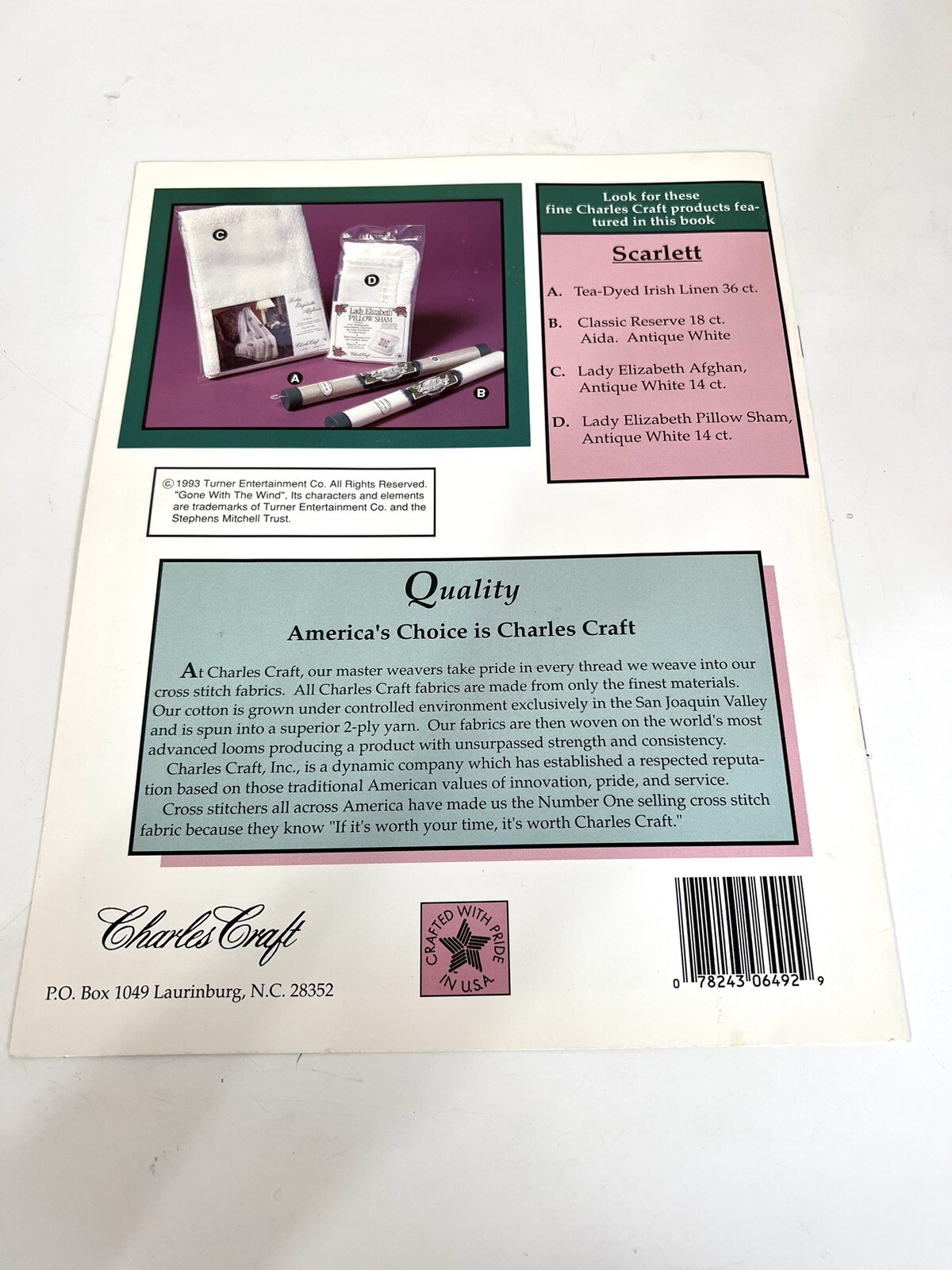 VINTAGE 1993 Charles Craft Designs Cross Stitch Pattern SCARLETT O'HARA ...