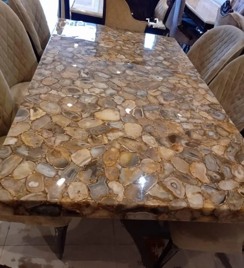 Natural Agate Gemstone Dining Table Tops, Kitchen Slab Table, Agate ...
